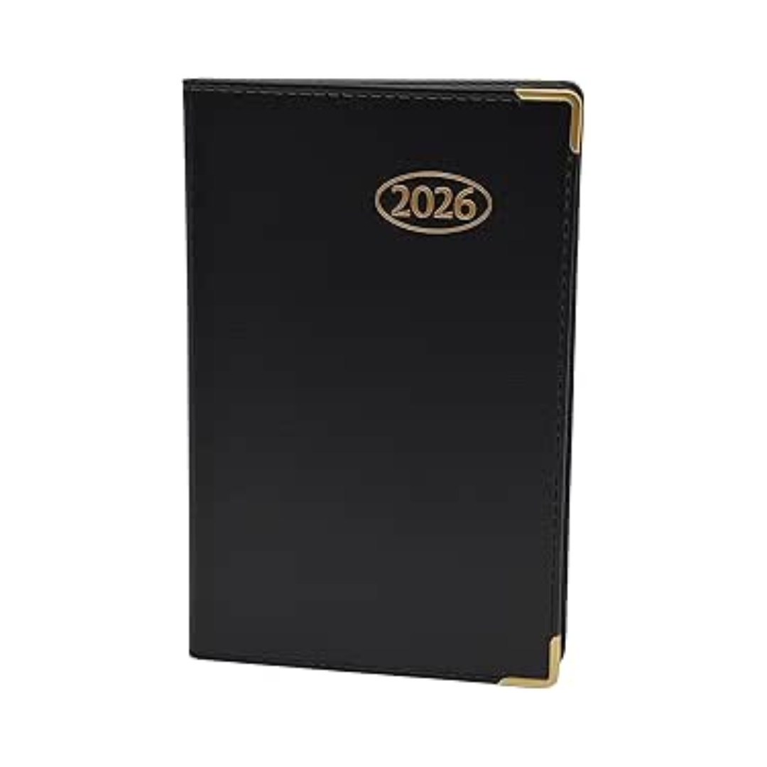 2026 Pocket Diary - A7 Week to View PVC Leather with Metal Corners